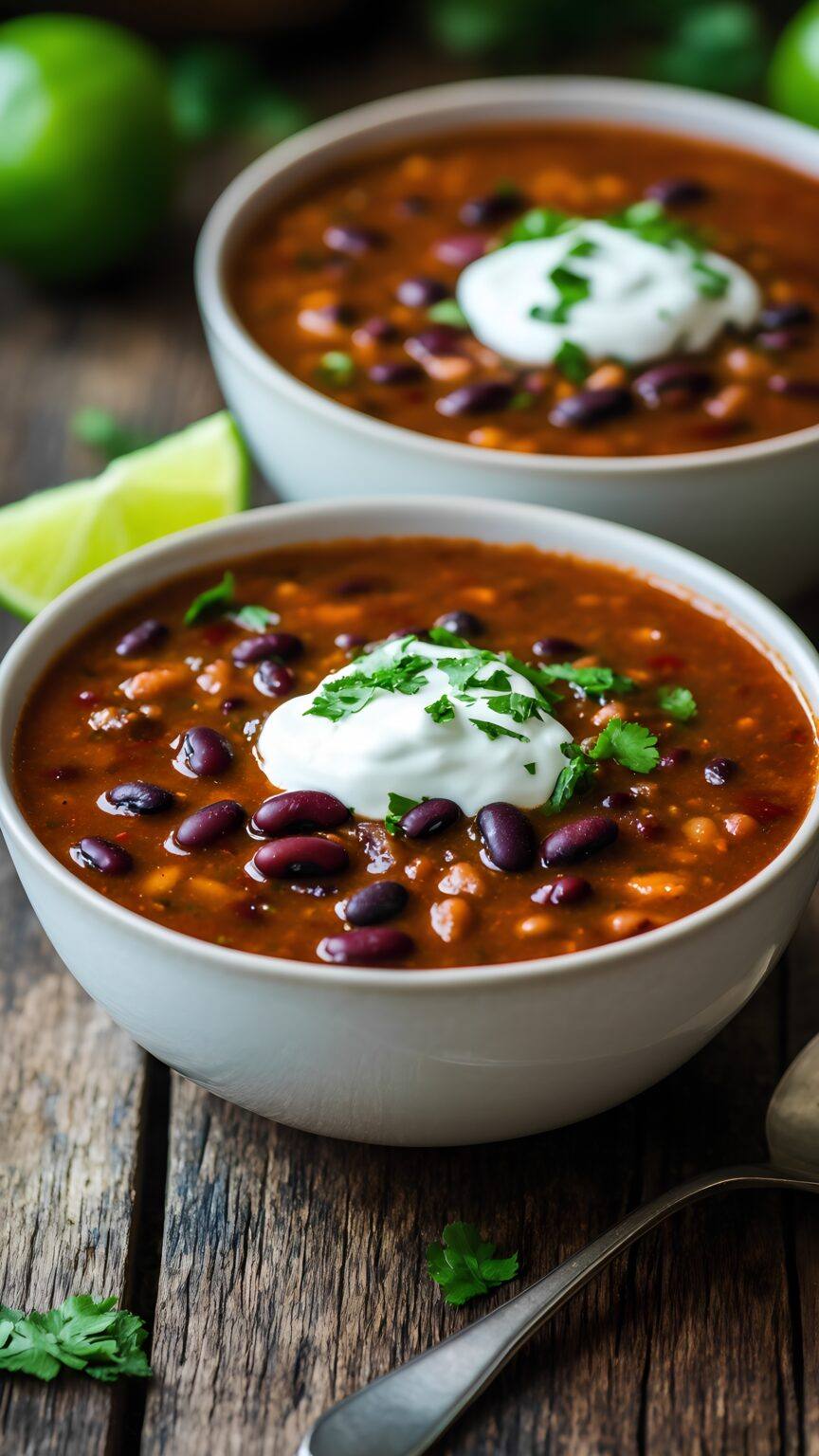 Spicy Black Bean Soup | Creamy and Zesty Lime Crema