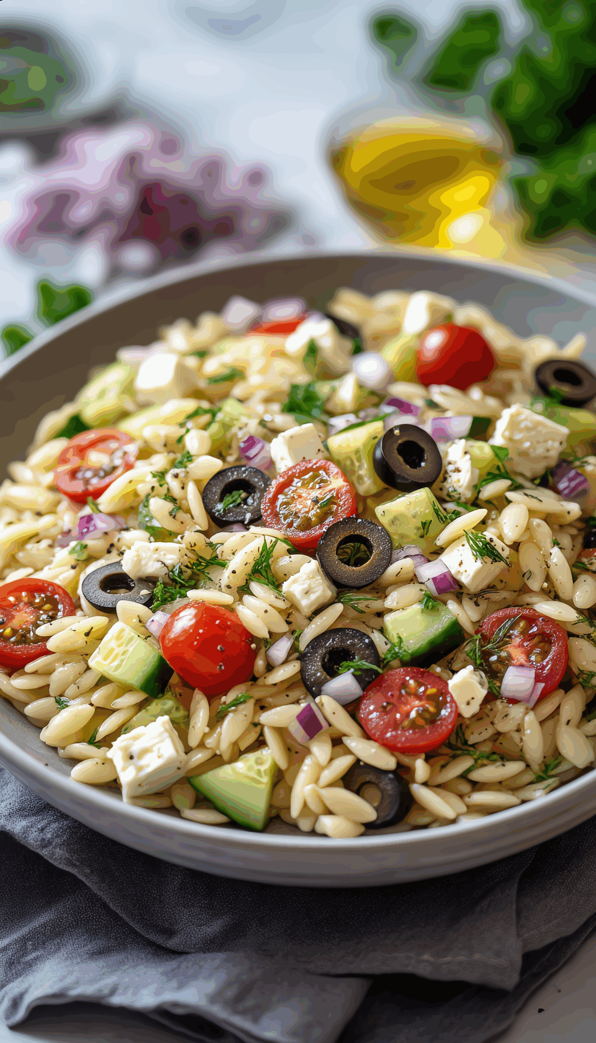 Zesty Greek Orzo Pasta Salad with Feta, Olives & Herbs